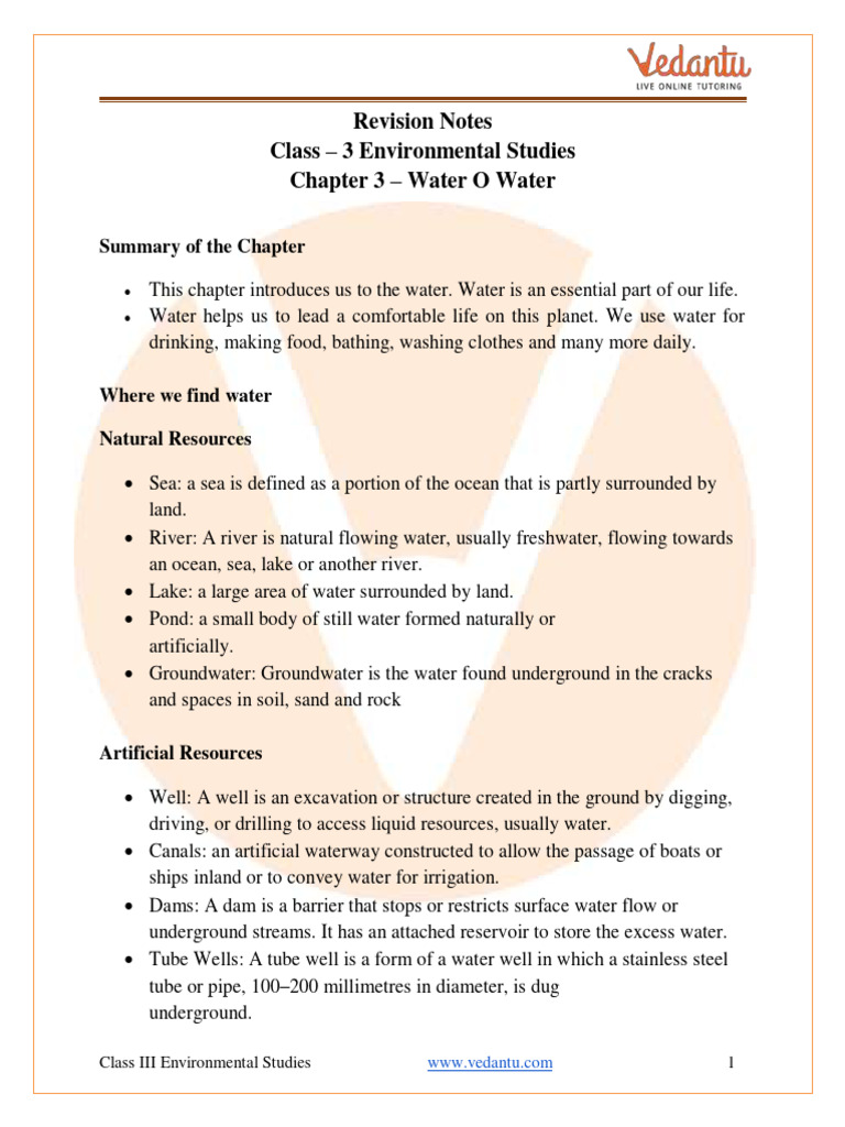 Water: Sources and Uses for Class 3 | PDF | Water | Fresh Water