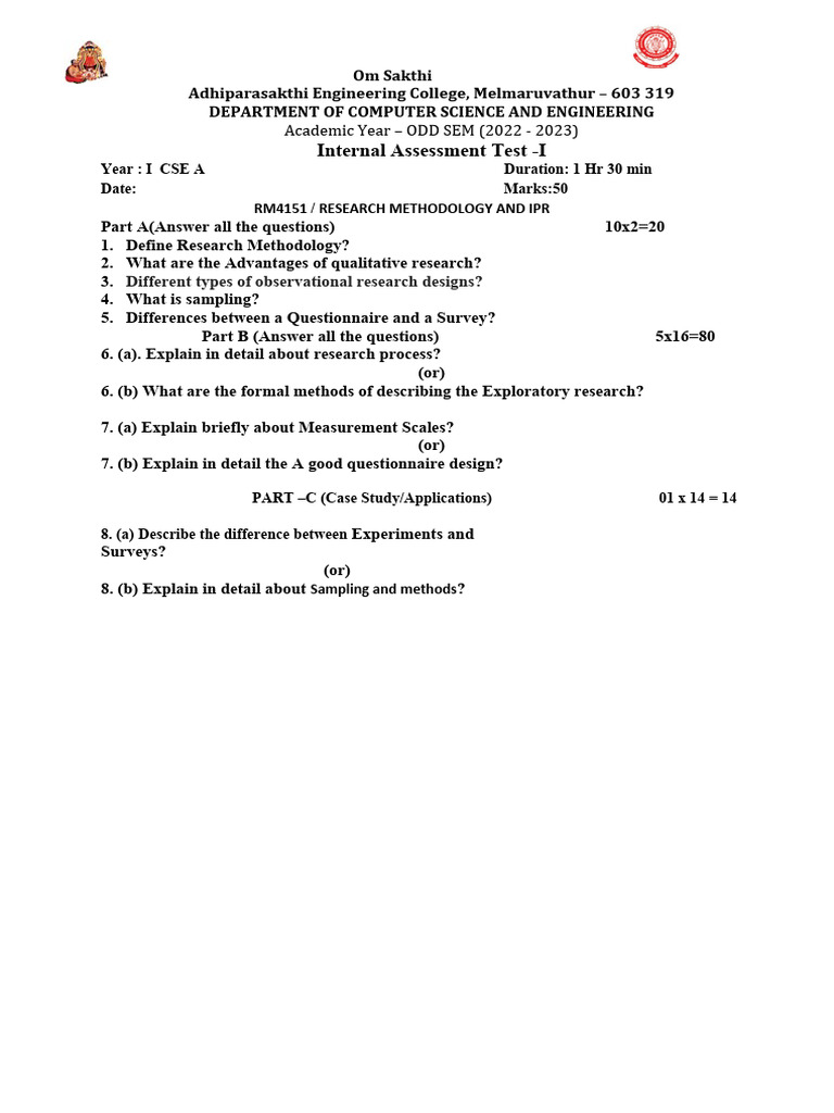RM Assessment Test 1 | PDF