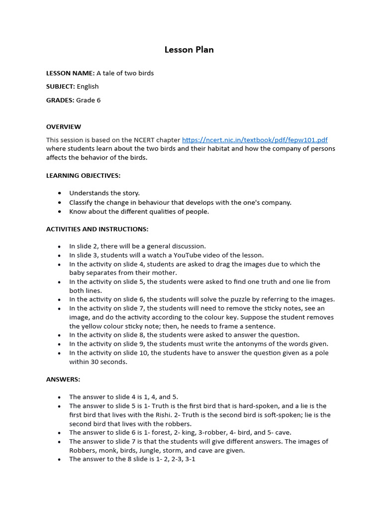 Lesson Plan - Grade - 6 - English (A Pact With The Sun) - A Tale of Two ...