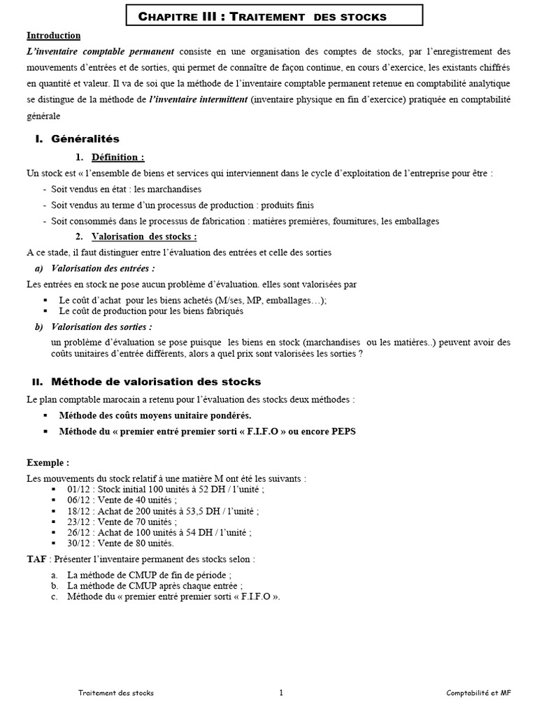 Inventaire Comptable Permanent et Méthodes de Valorisation | PDF ...