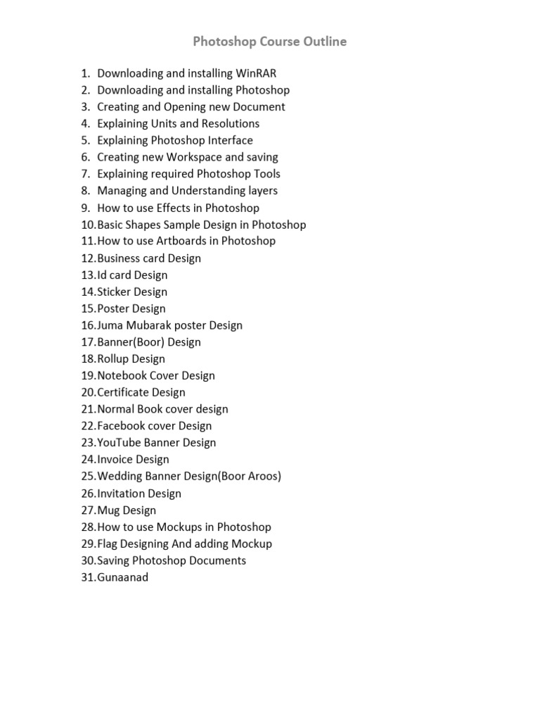 Photoshop Course Outline and Projects | PDF