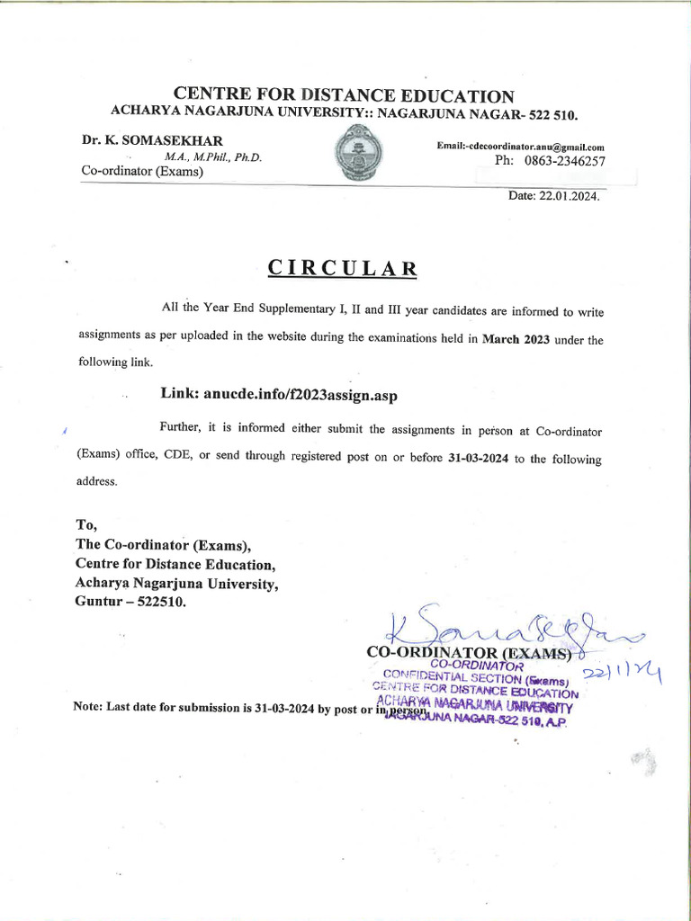 F 24 Assignments Circular New | PDF