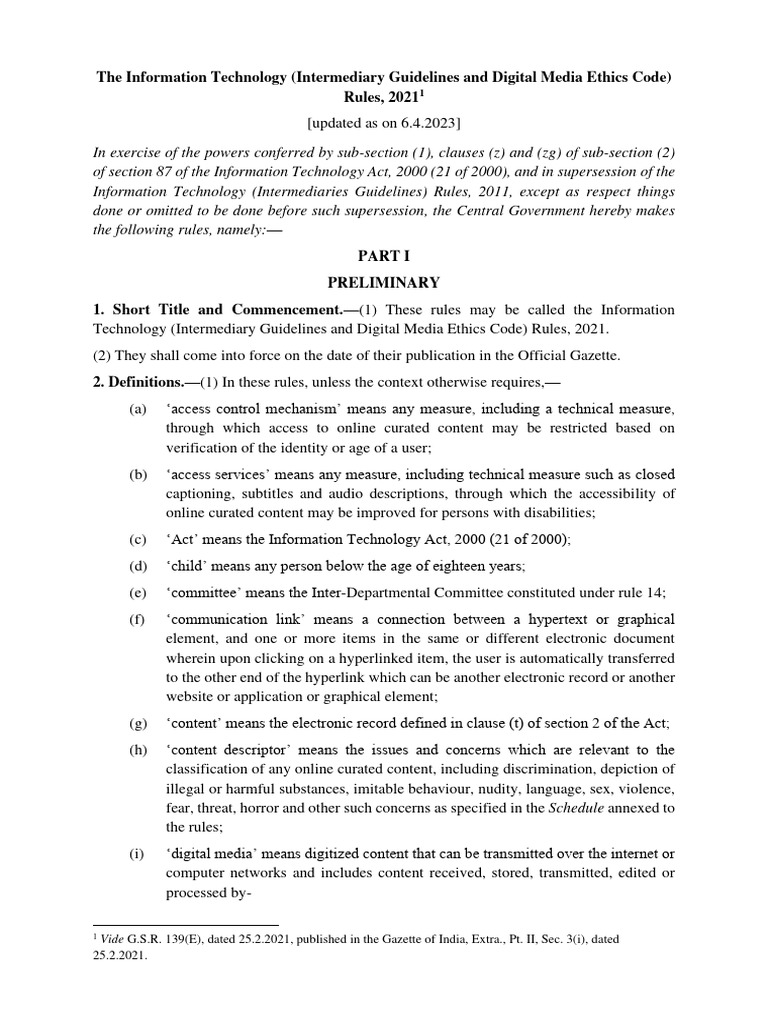 Information Technology (Intermediary Guidelines and Digital Media ...