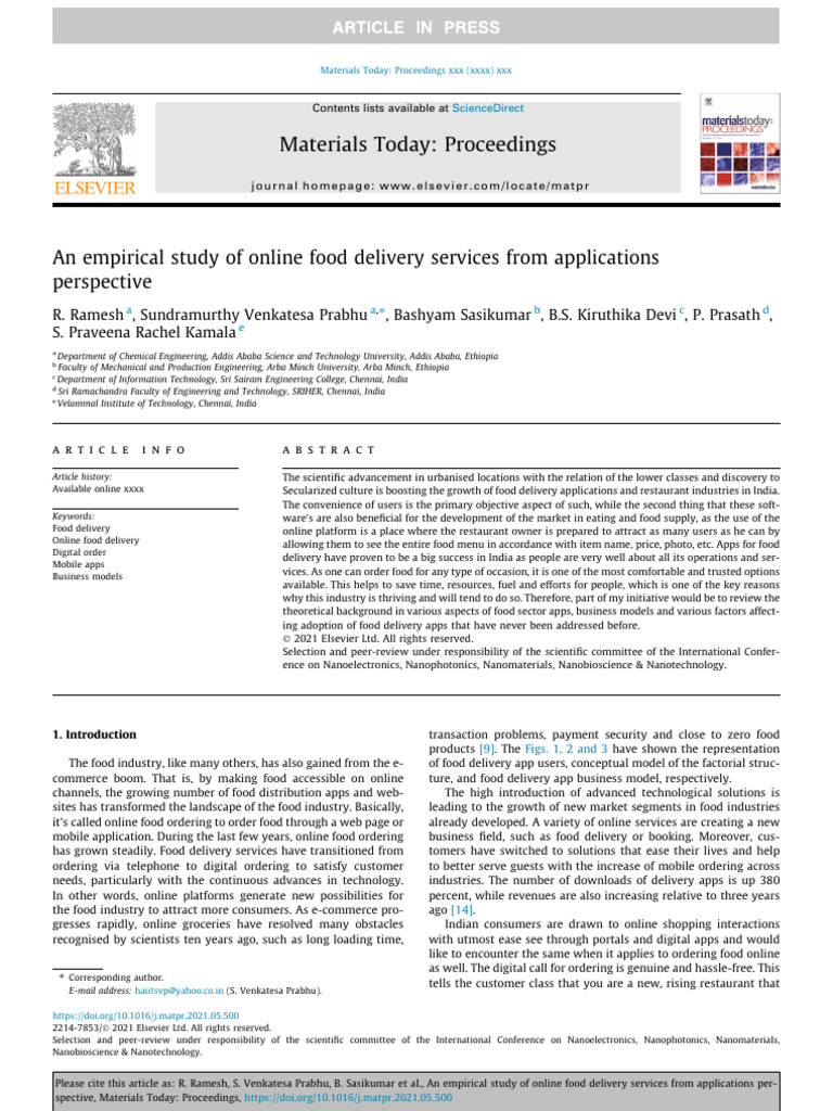 An Empirical Study of Online Food Delivery Services From Applications Perspective | PDF | Online ...