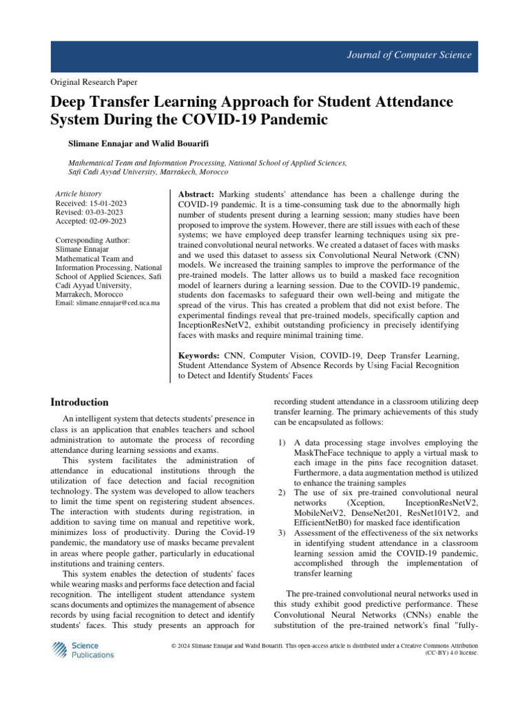 Deep Transfer Learning Approach For Attendance During Covid-19 | PDF | Deep Learning ...