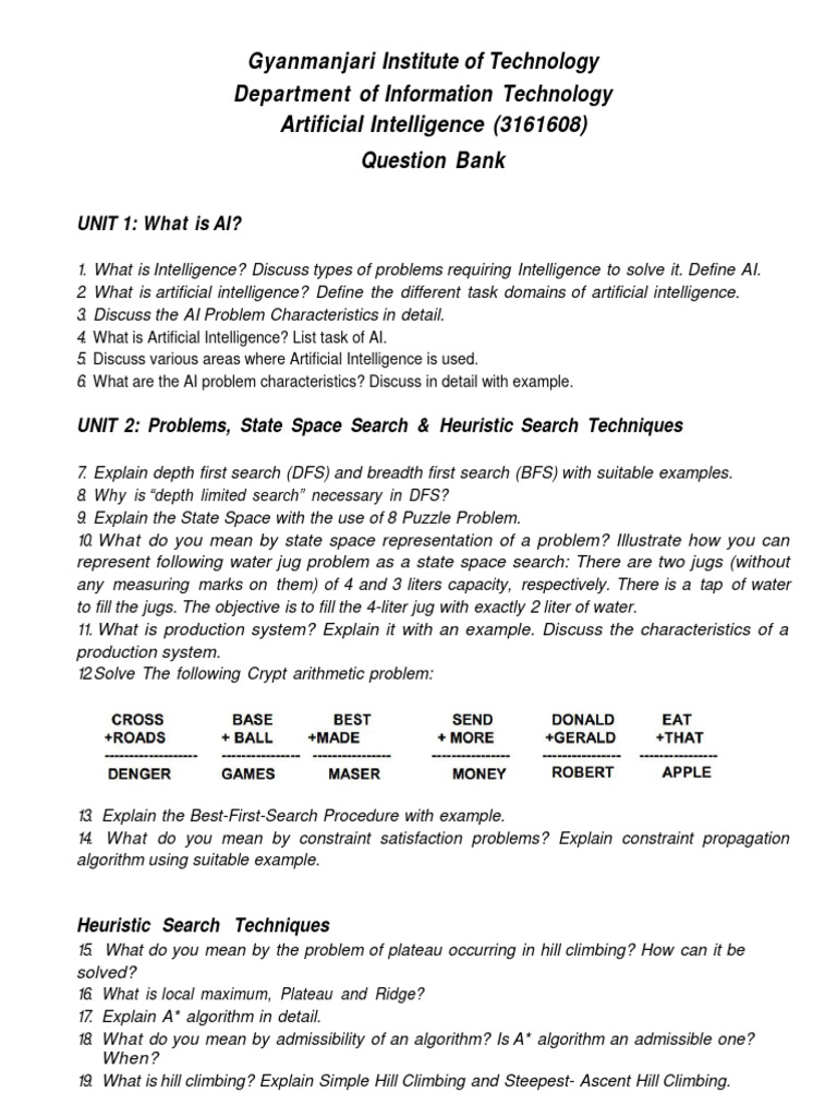 AI Question Bank Overview | PDF | Artificial Intelligence ...