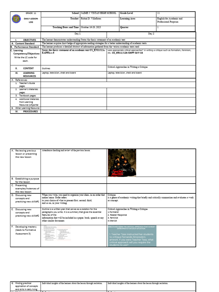 Dll-Eapp 3RD Week | PDF | Learning | Teachers