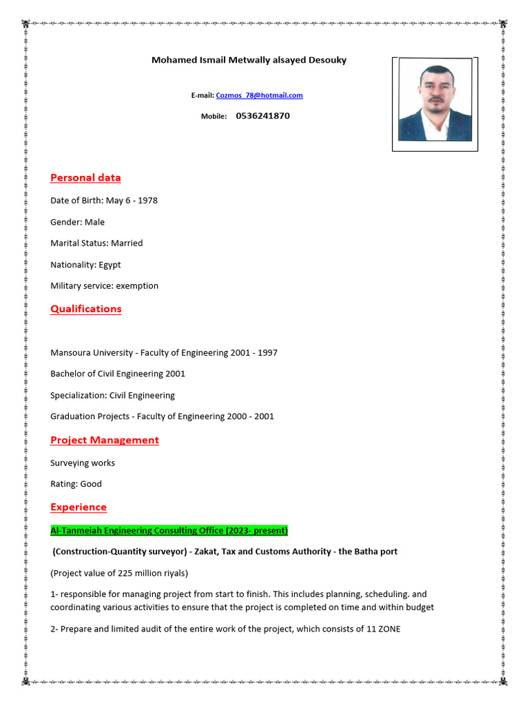 Engineer Desoky CV and Documents | PDF | Road | Riyadh