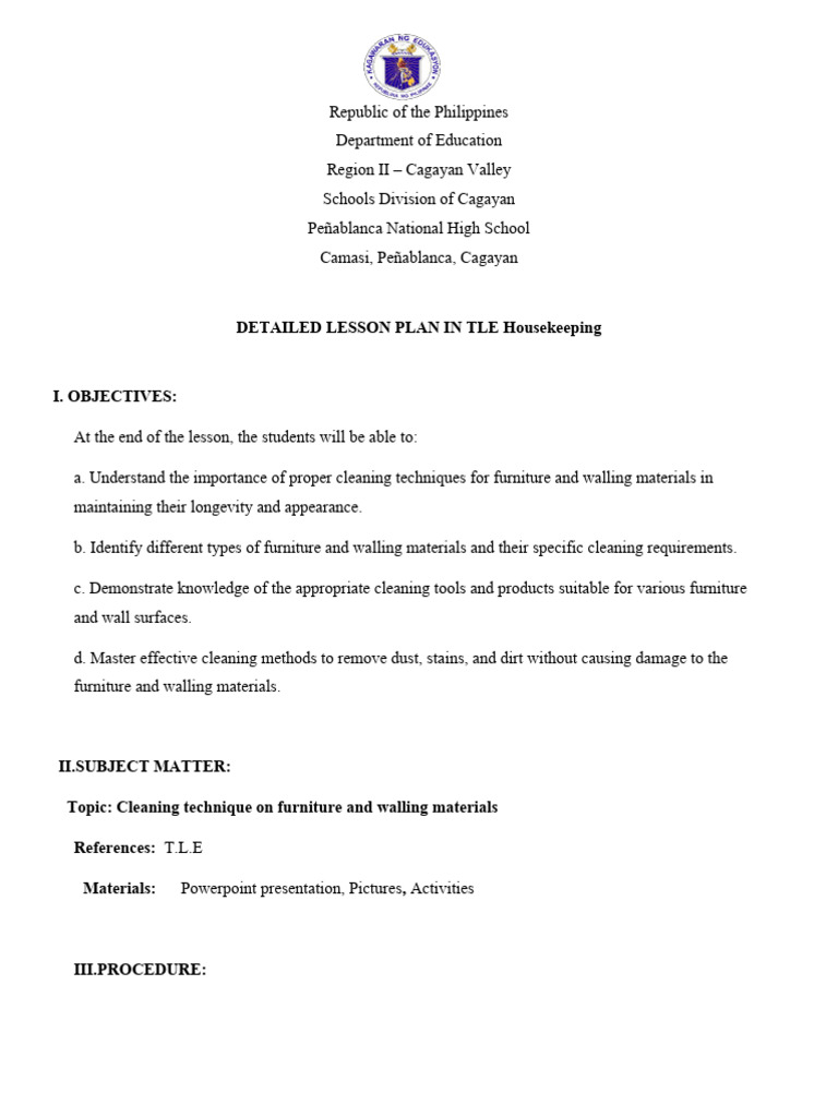 Cleaning | PDF | Housekeeping | Lesson Plan