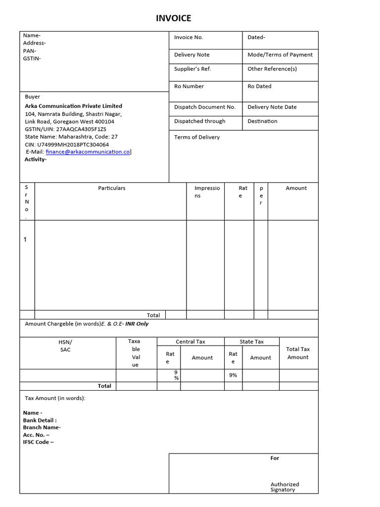 Arka Communication Invoice Template | PDF