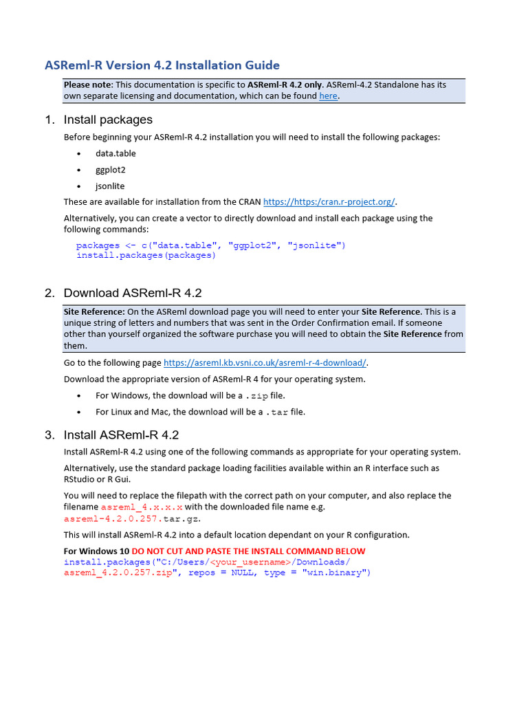 ASReml-R 4.2 Install Guide | PDF | Online And Offline | Internet