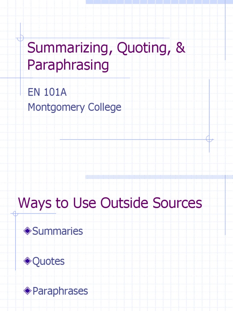 Summarizing, Quoting, & Paraphrasing Guide | PDF | Language Arts ...