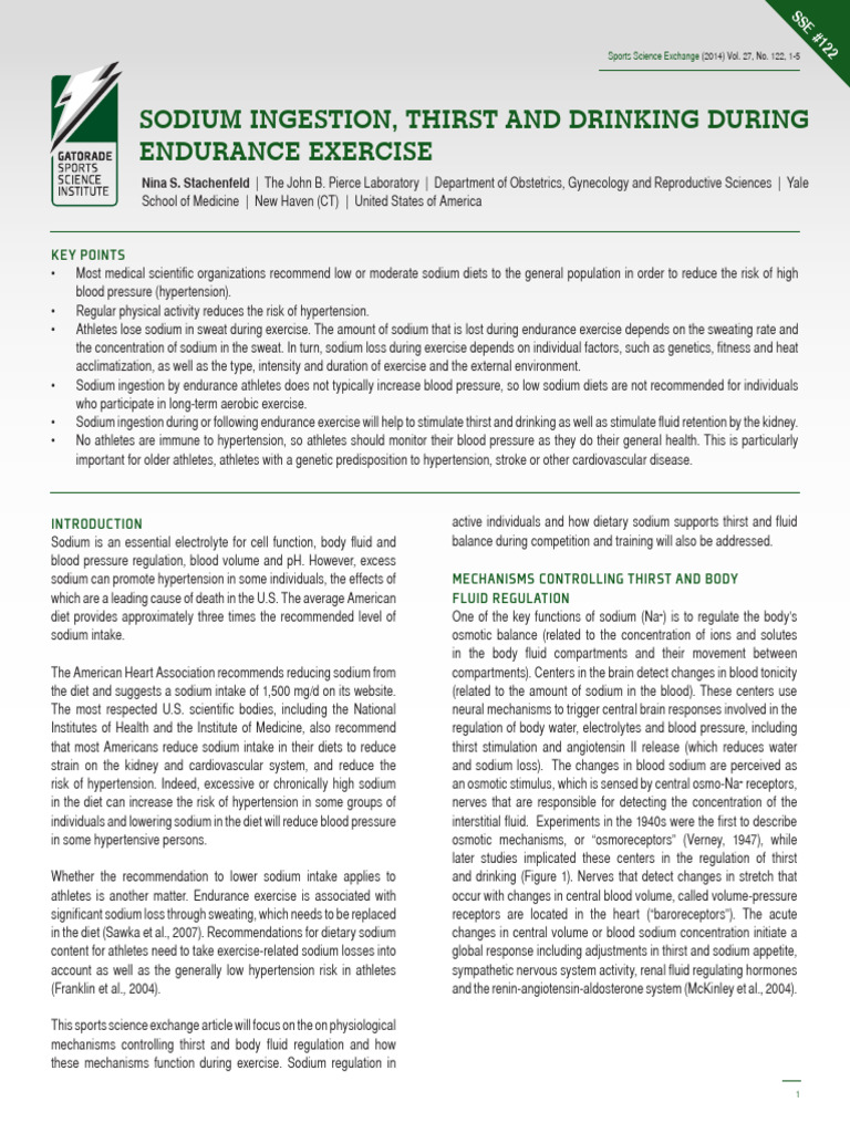 Sodium Ingestion, Thirst and Drinking During Endurance Exercise | PDF ...