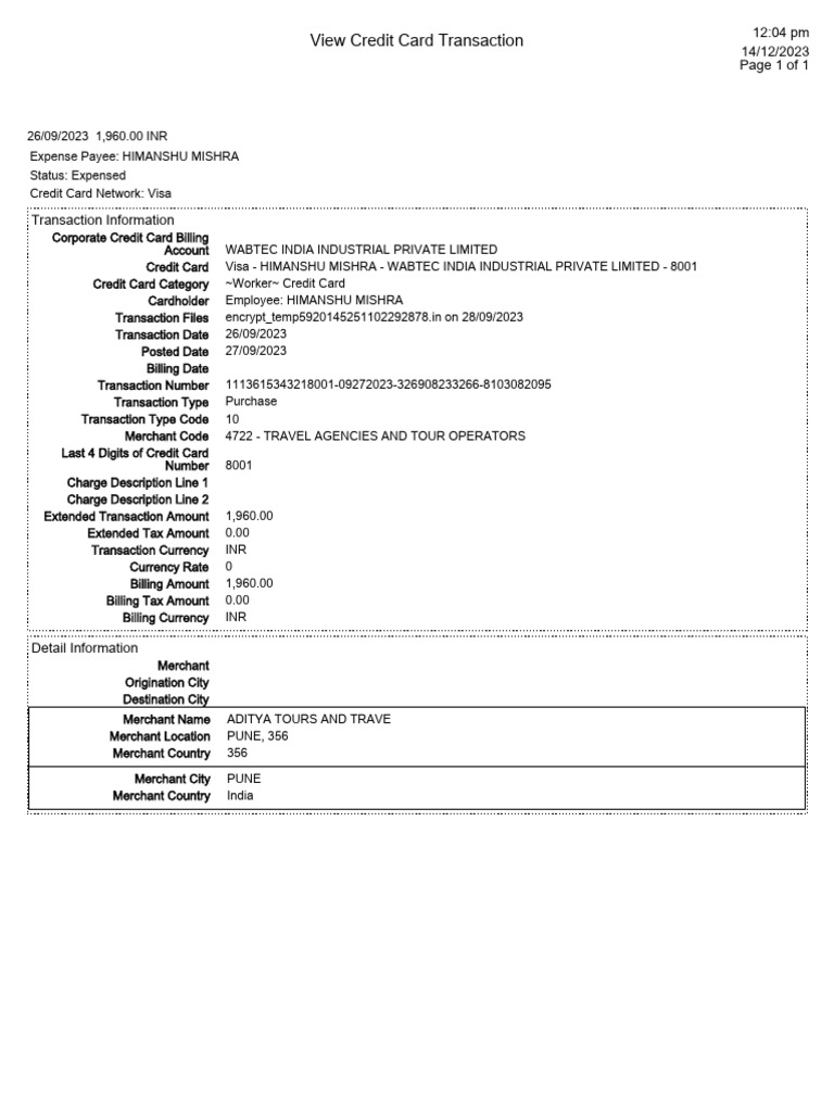View Credit Card Transaction | PDF