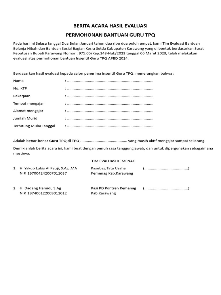 Berita Acara Hasil Evaluasi | PDF