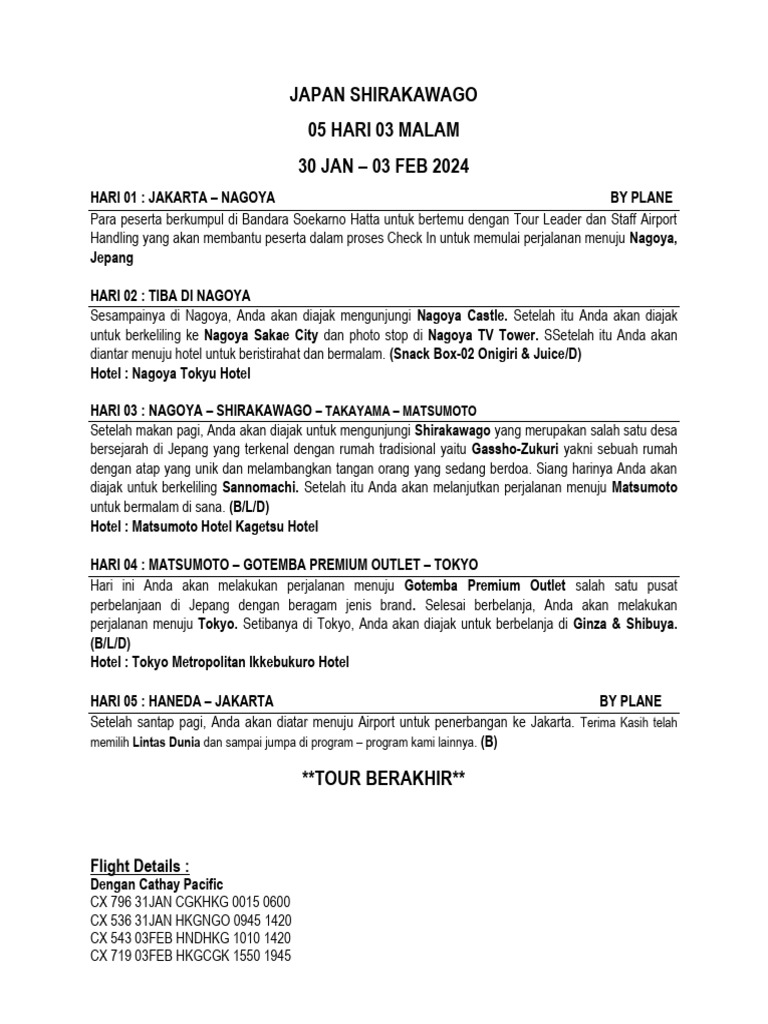 Itin Japan Shirakawago | PDF