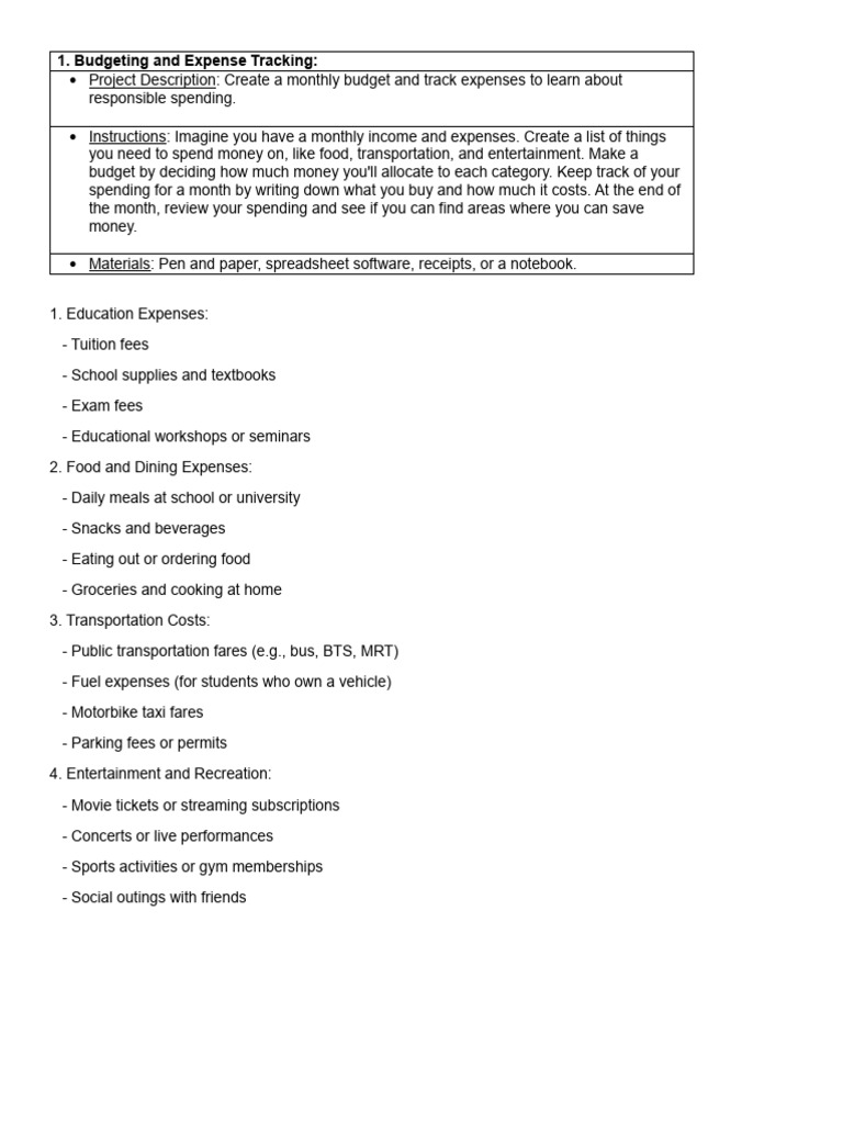 Financial Literacy Projects for Students | PDF | Career & Growth