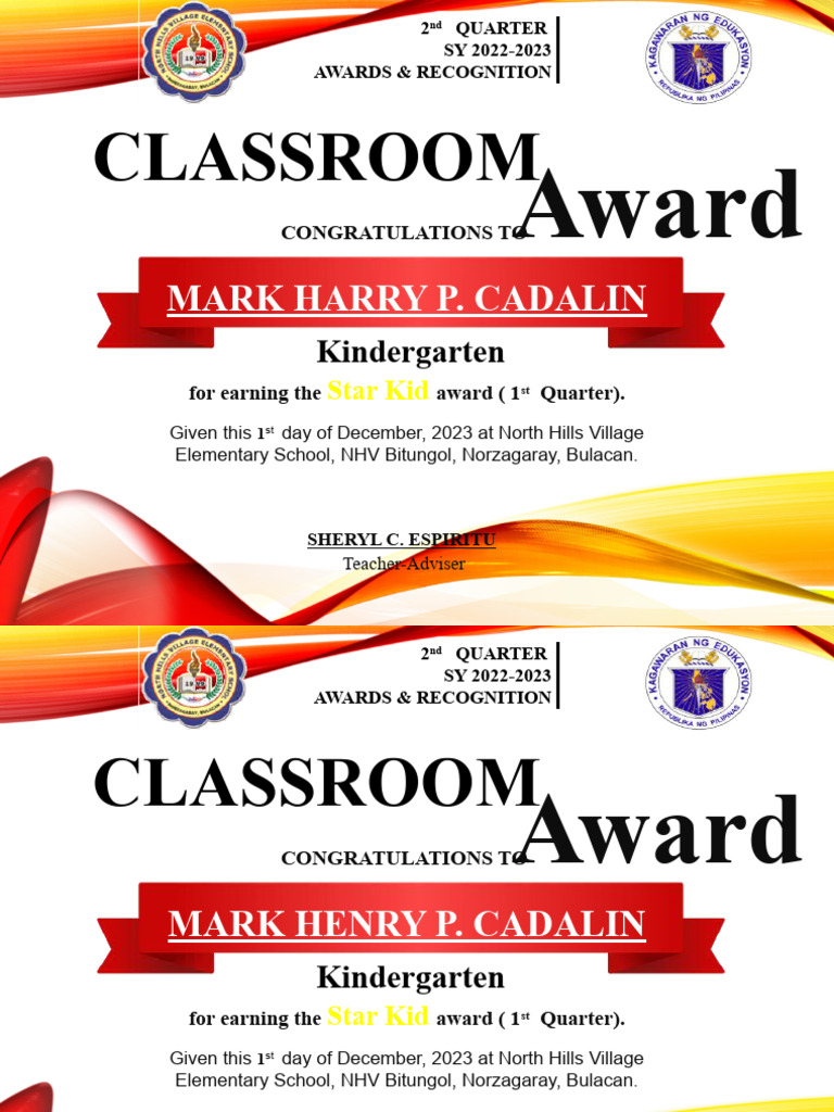 Kinder - AWARDS - CERTIFICATE | PDF | Youth | Kinship And Descent