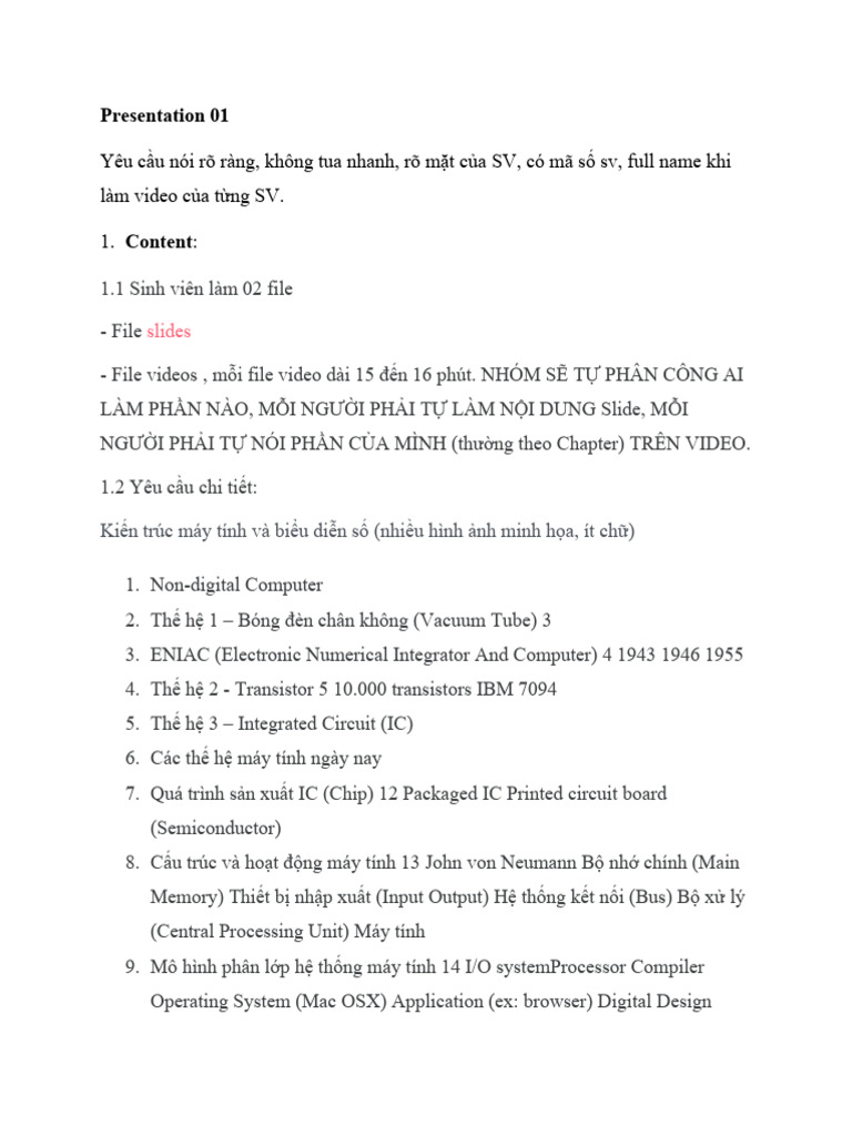 Requirements For Presentation CSI104 For Class Spring2024 | PDF