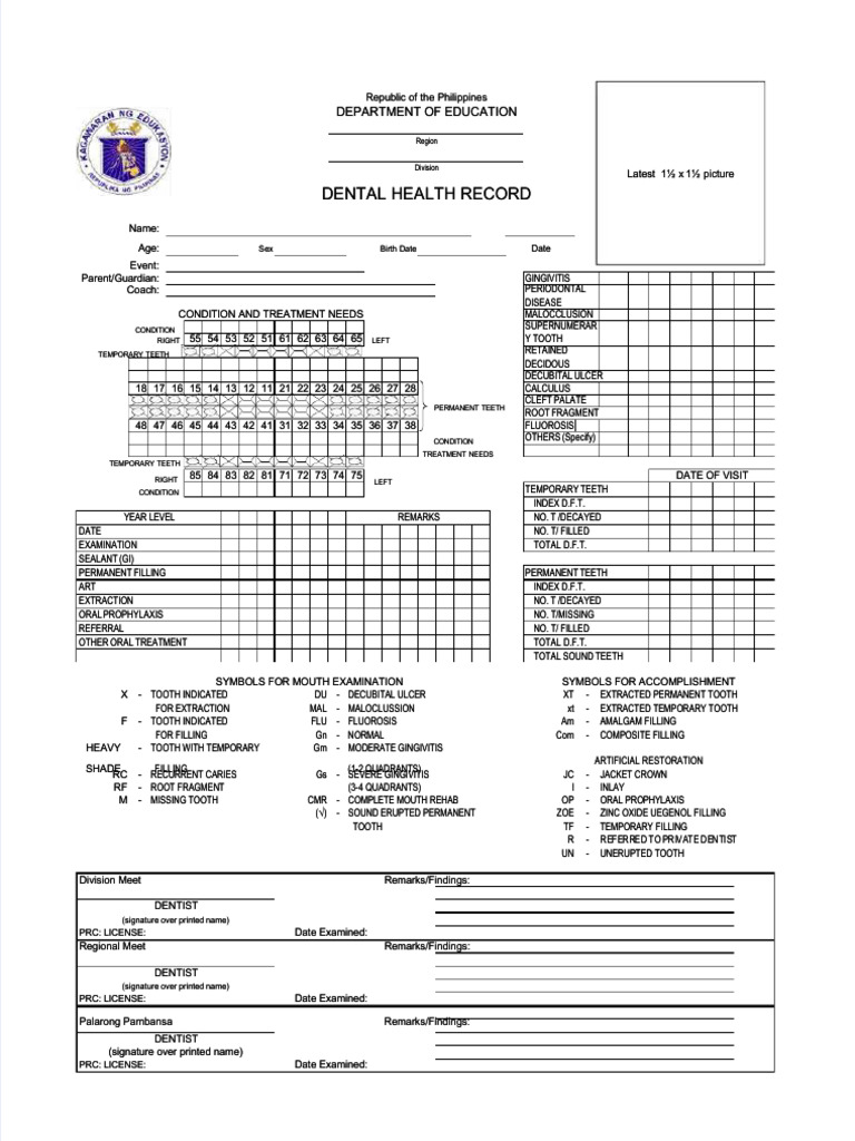 Dental Health Record Form Template | PDF | Dentist | Mouth