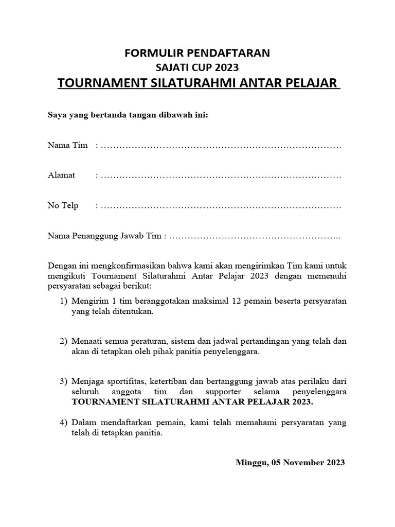 Formulir Pendaftaran Futsal | PDF