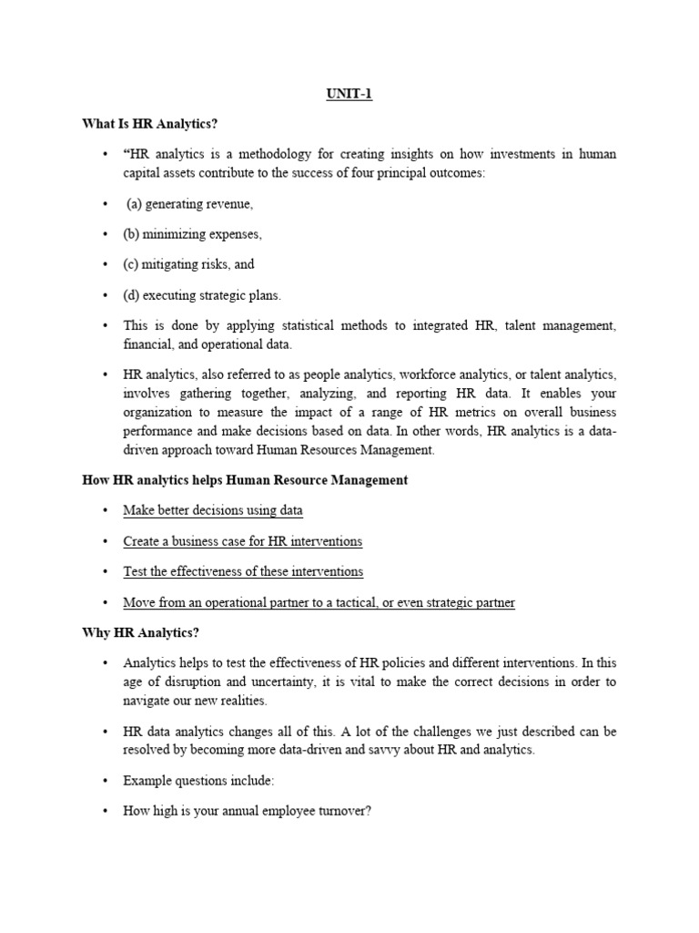 UNIT-1 What Is HR Analytics? | PDF | Validity (Statistics) | Analytics