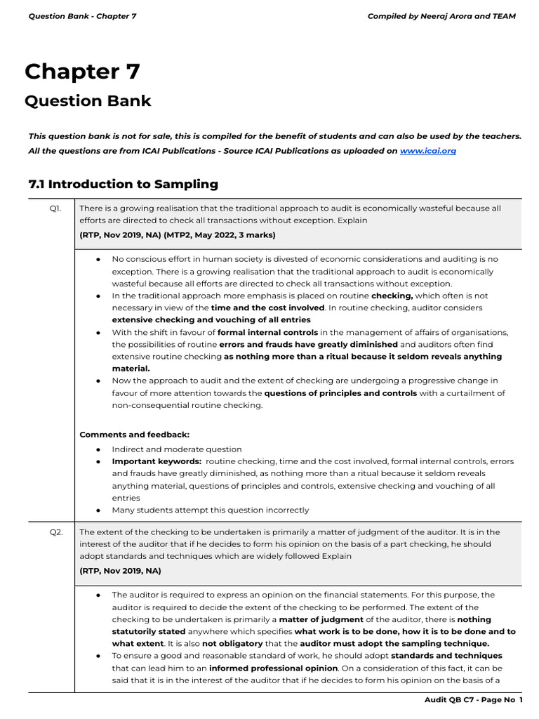 C7 Audit Question Bank New | PDF | Audit | Sampling (Statistics)