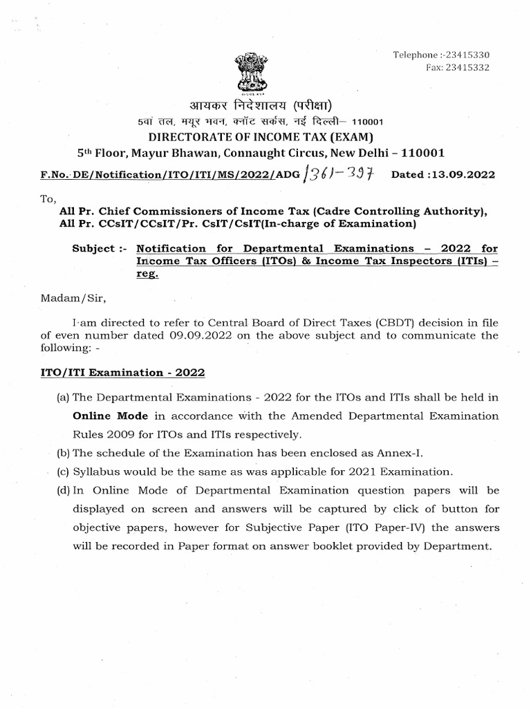 2022 ITO & ITI Departmental Exam Notification | PDF