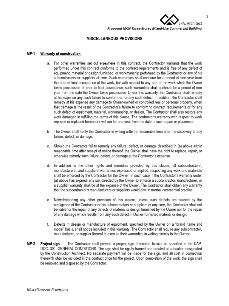 #4 Miscellaneous Provisions | PDF | General Contractor | Business Law