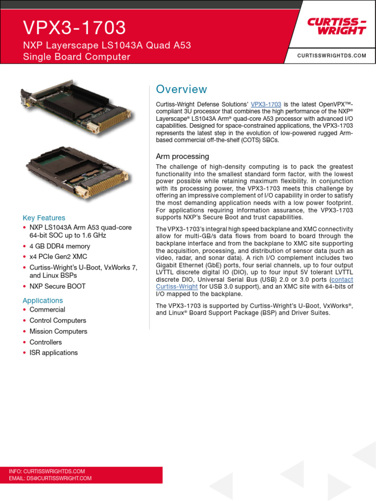 VPX3 1703 NXP Layerscape Quad Single Board Computer Product Sheet - 1 ...