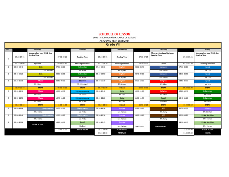 Schedule of Lesson Vii | PDF