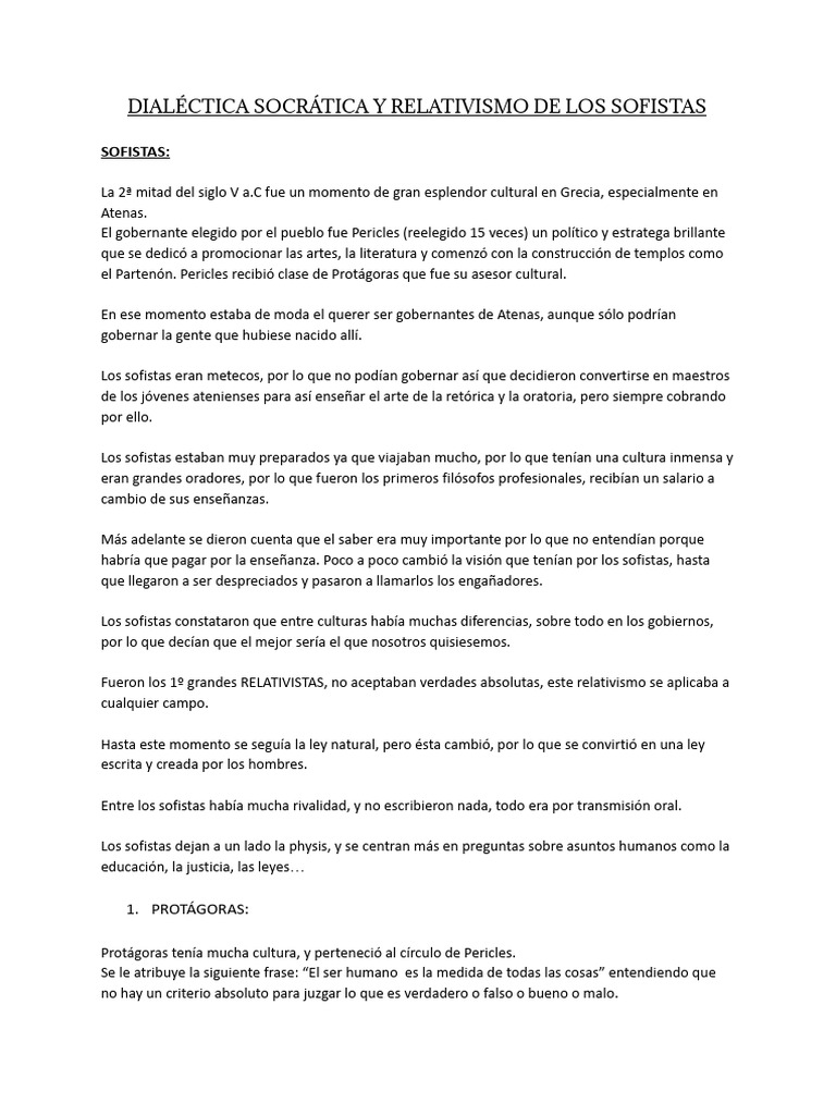 Dialéctica Socrática y Sofistas en Grecia | PDF | Sócrates | Relativismo
