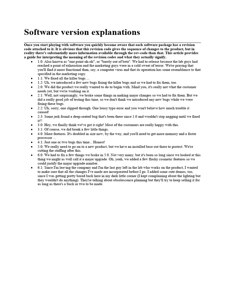 Software Version Explanations | PDF | Software Bug | Software