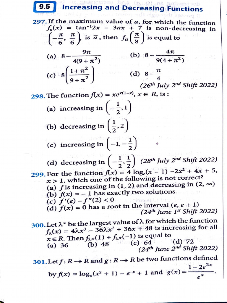 Increasing Decreasing Pyq Upto 2022 Mains (MRS) | PDF | Zero Of A ...