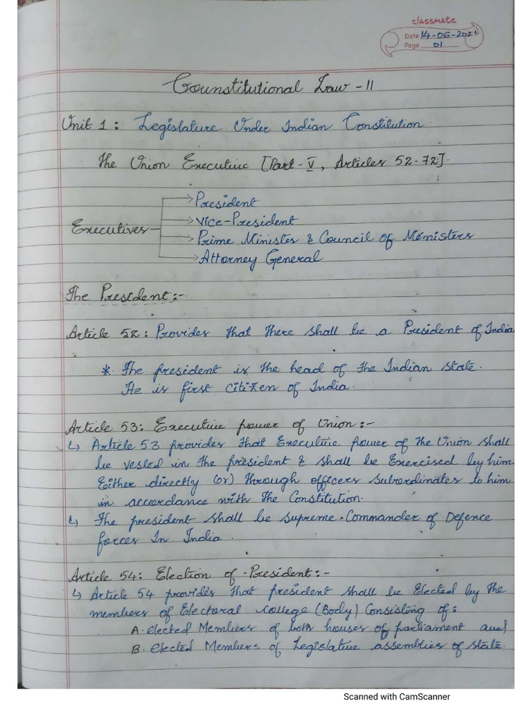 Constitutional Law - II Notes From 14th To 18th June 2021 | PDF