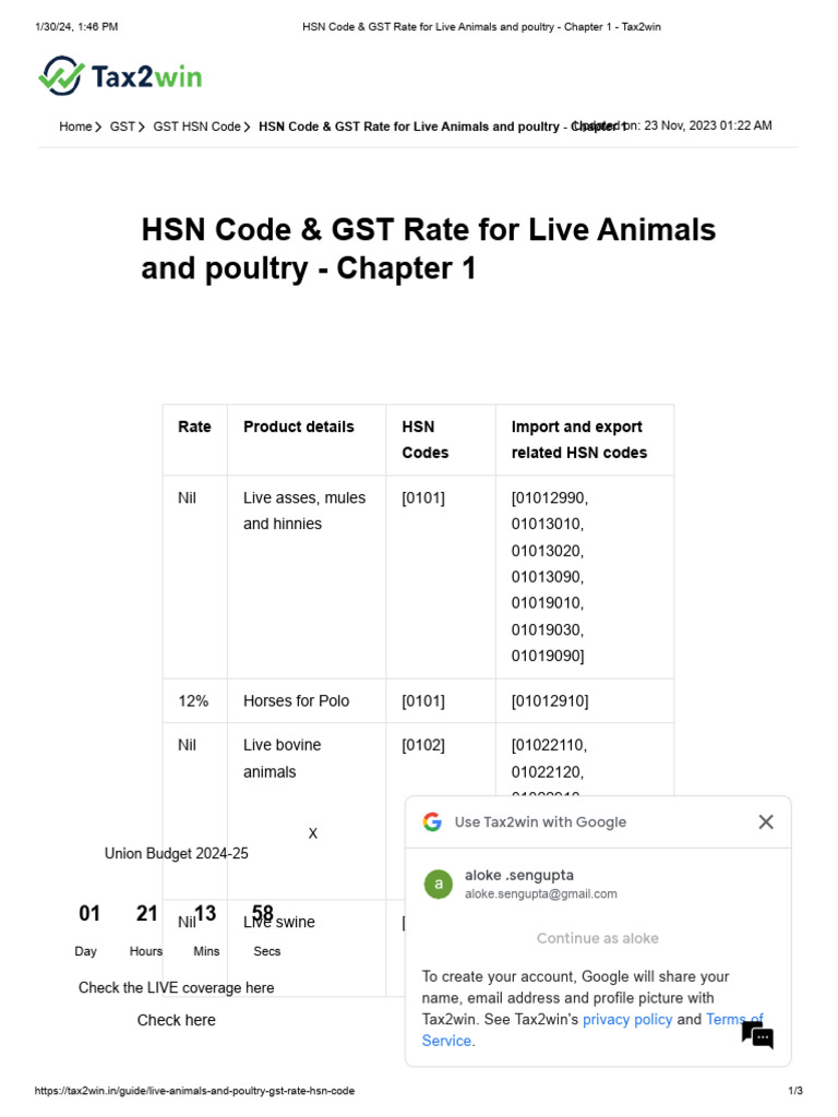 HSN Code & GST Rate For Live Animals and Poultry | PDF | Poultry ...