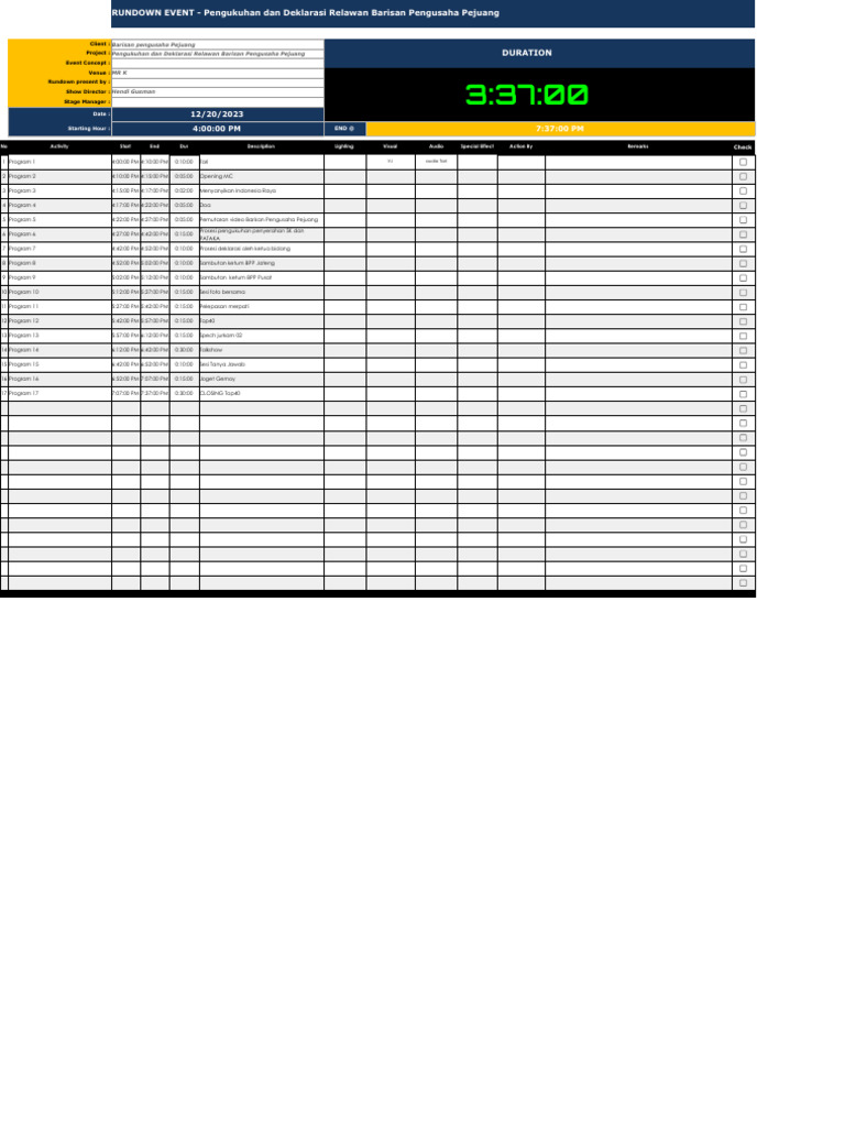 Event Rundown Templates - Event Rundown Light | PDF