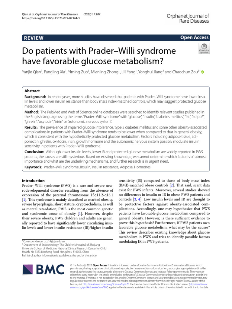 Do Patients With Prader-Willi Syndrome Have Favorable Glucose ...