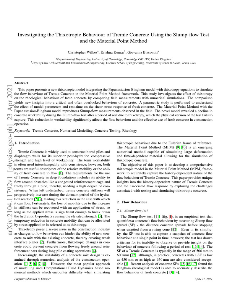 Investigating The Thixotropic Behaviour of Tremie | Download Free PDF ...