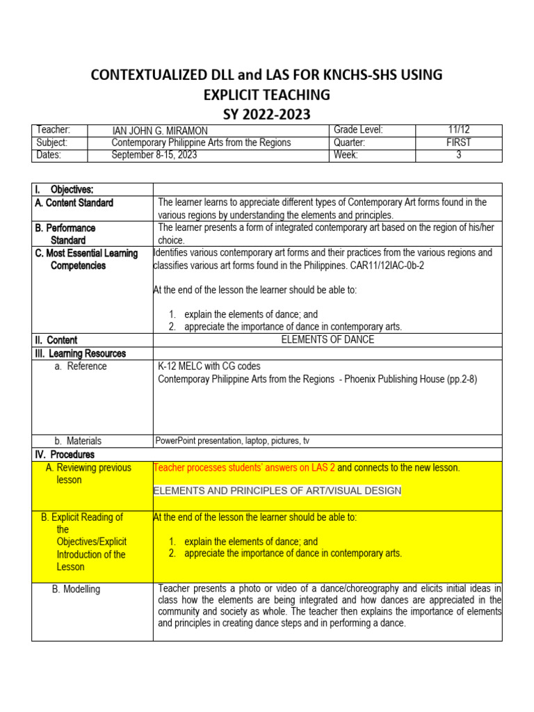 Cpar DLL Week 3 Dances | PDF | Learning | Cognitive Psychology