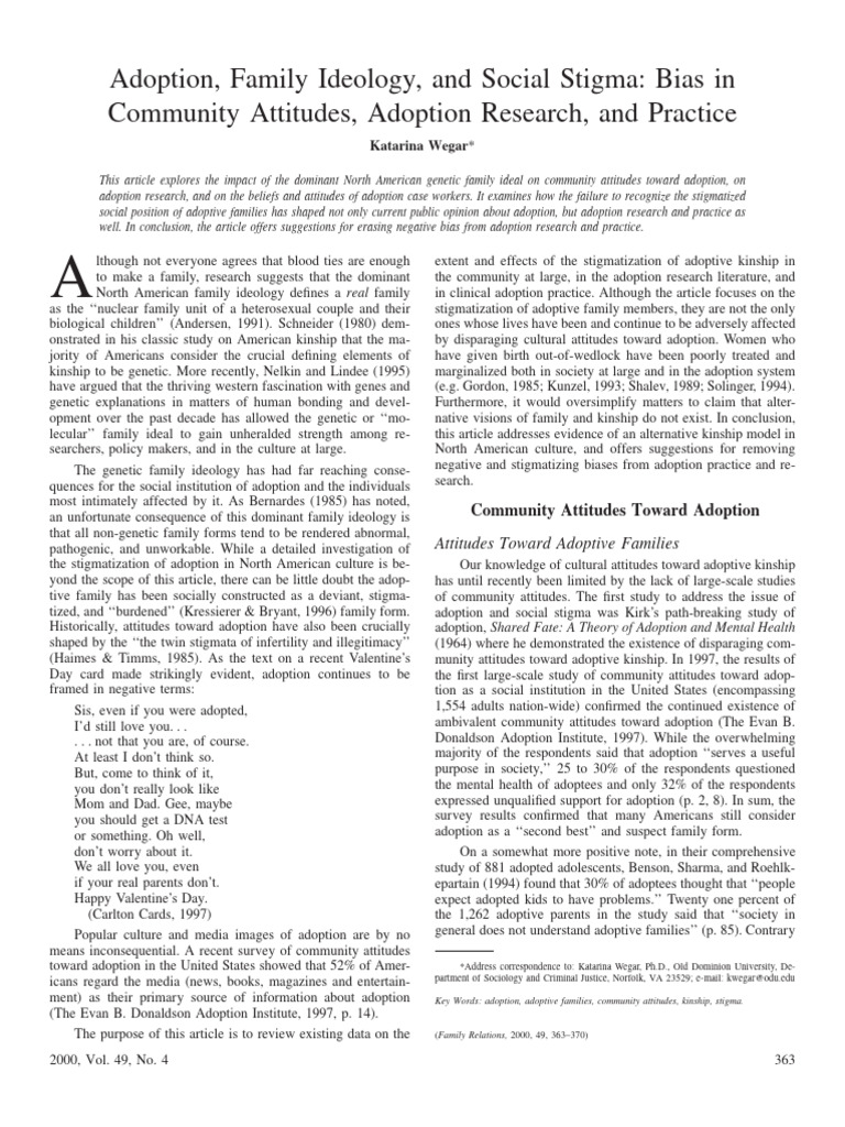 Adoption, Family Ideology, and Social Stigma | PDF | Adoption | Social ...