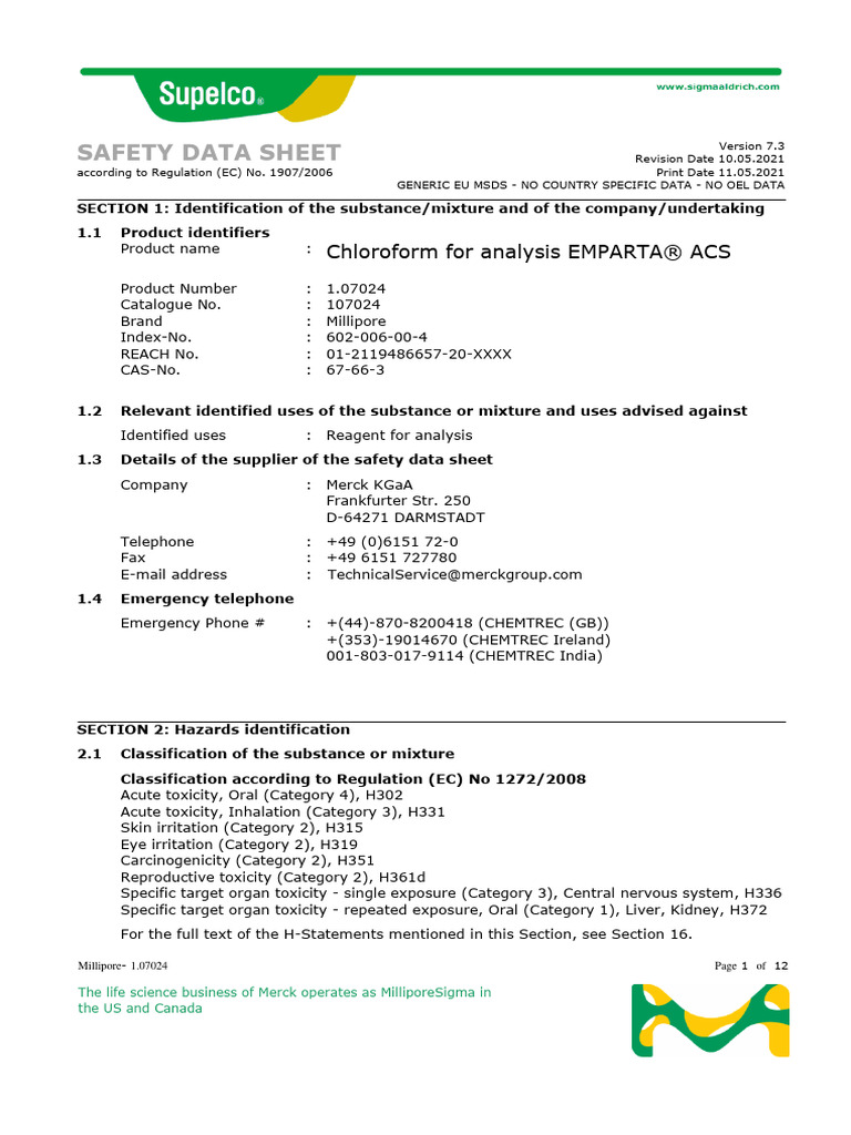 Chloroform | PDF | Dangerous Goods | Magnesium