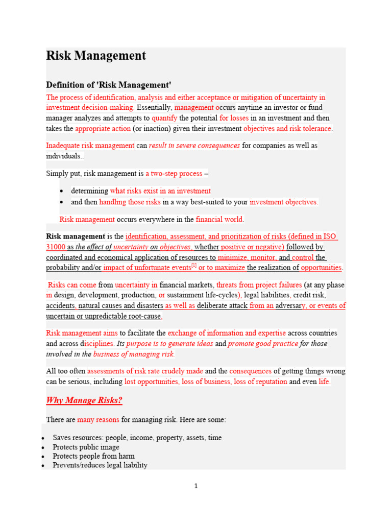 2023 handout 6 Risk Management, Goal setting, Time management | PDF ...