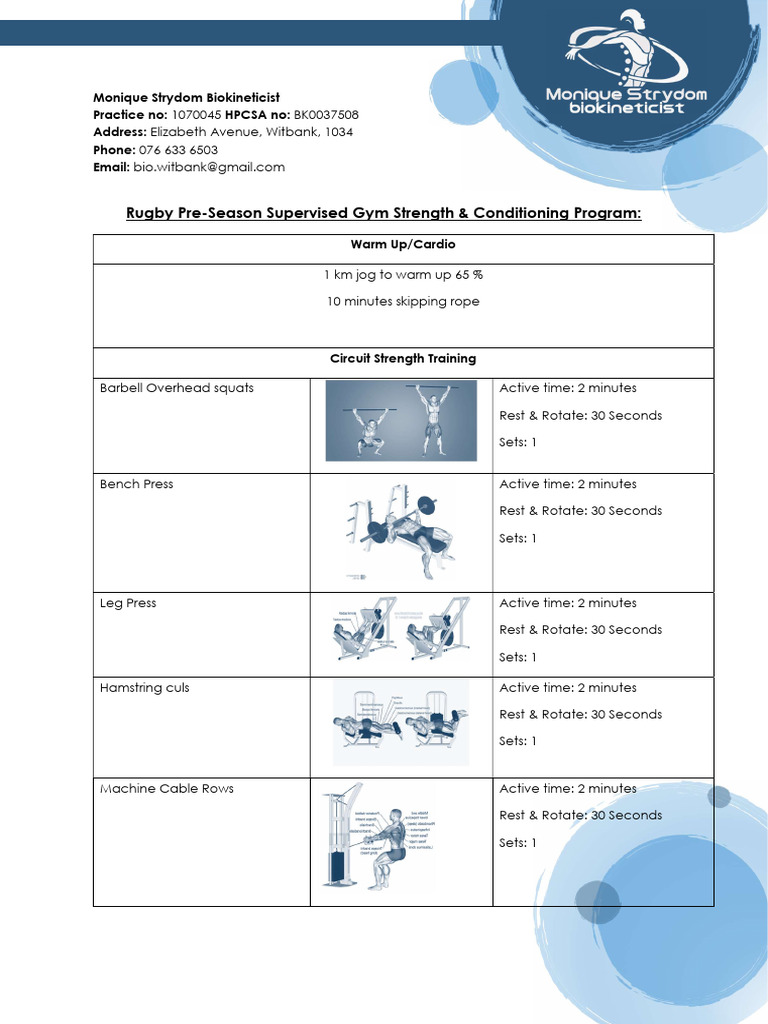 MS Bio HGH Rugby Strenght & Conditioning Gym Circuit | PDF