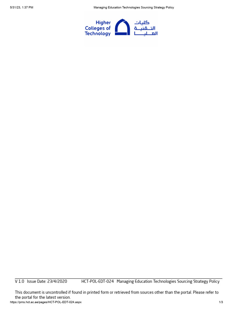 Managing Education Technologies Sourcing Strategy Policy | PDF ...