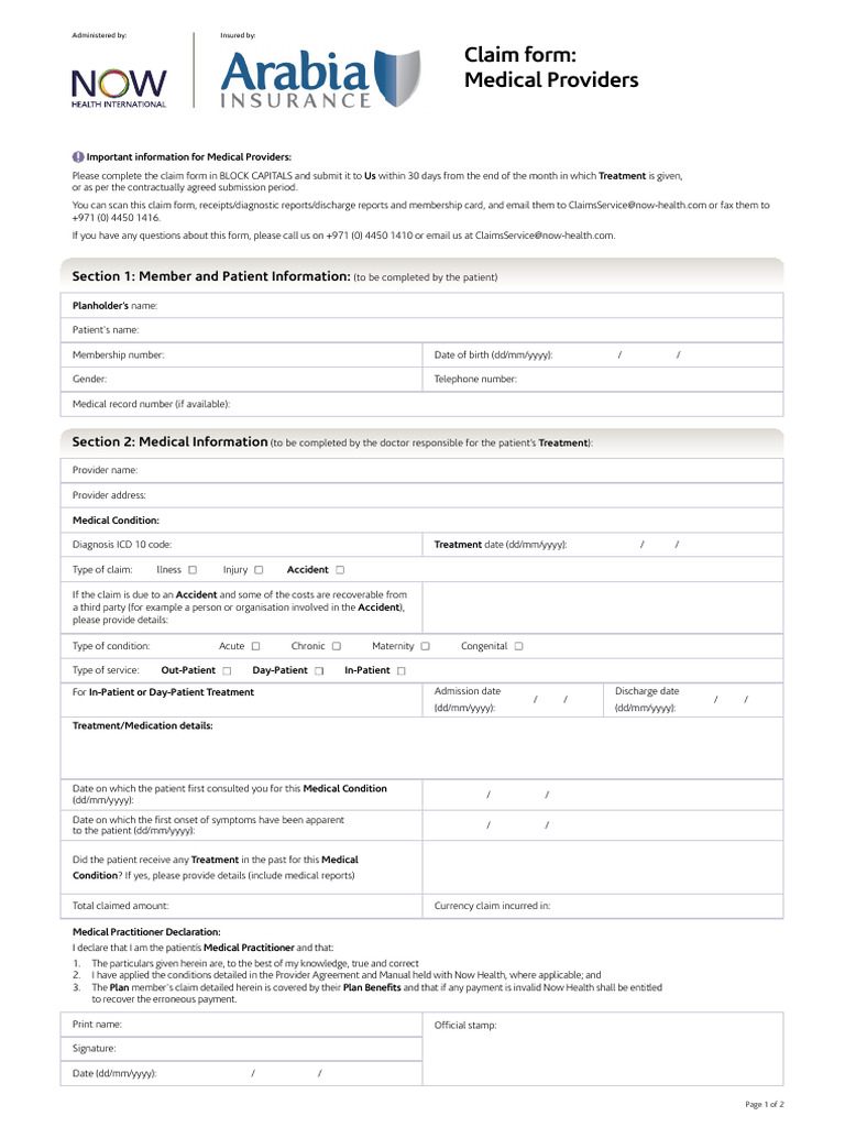 Now Health Claim Form | PDF