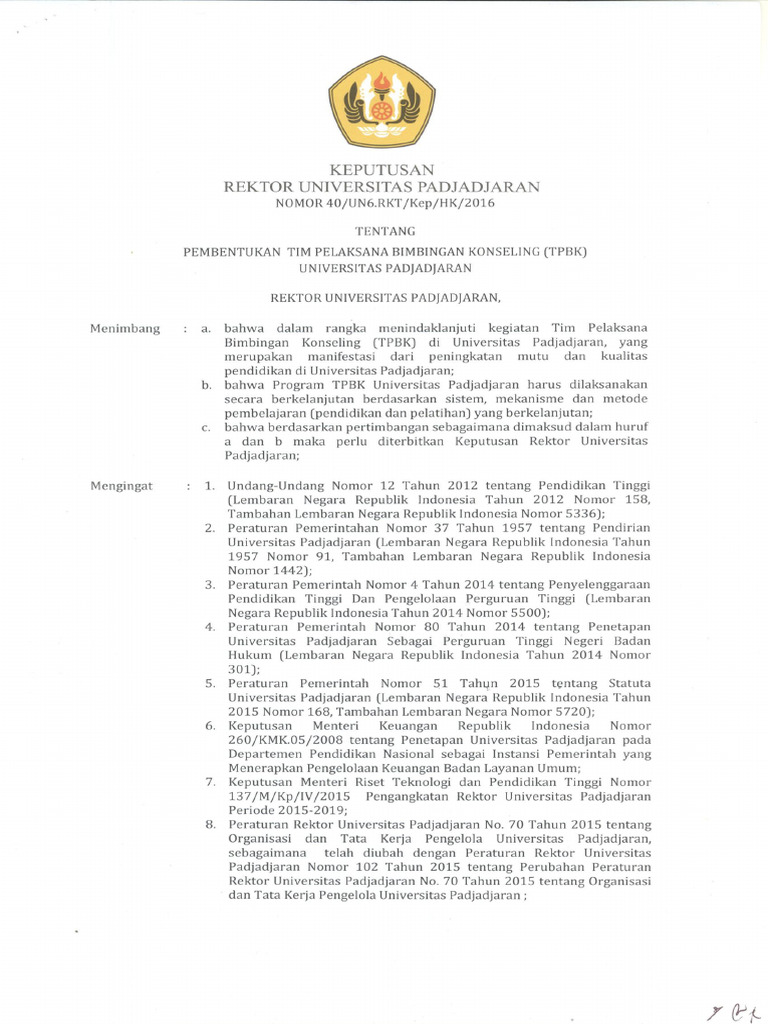 Surat Keputusan Rektor Nomor 40 UN6.RKT Kep HK 2016 Tentang Pembentukan ...