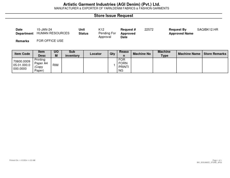 Agi Store Issue Request Agi 150124 Pdf 