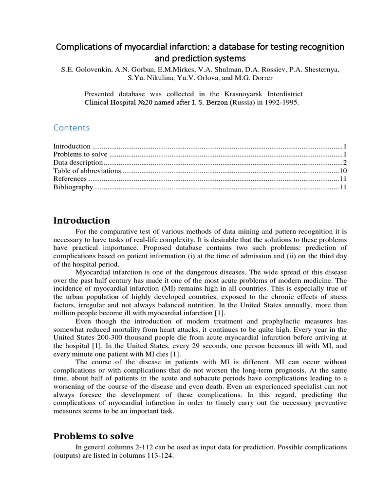 Myocardial Infarction Complications Database Description | PDF ...