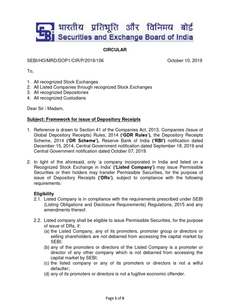 SEBI Circular 10102019 | PDF | Securities (Finance) | Investments ...